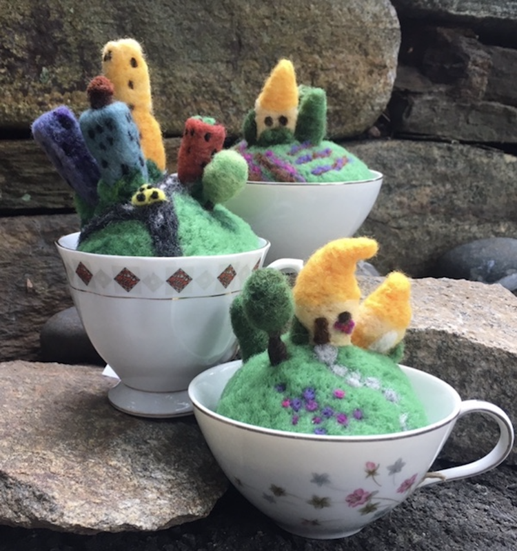 Needle Felted Teacup Village Pincushion | Lessonface